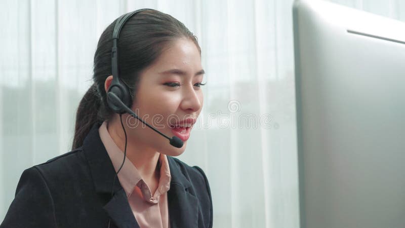 Enthusiastic Female Operator Provide Helpful Customer Service To ...