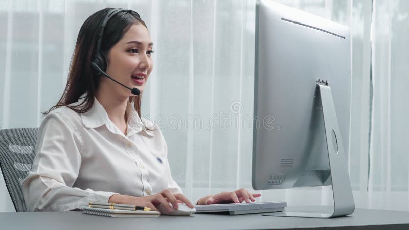 Enthusiastic Female Operator Provide Helpful Customer Service To ...