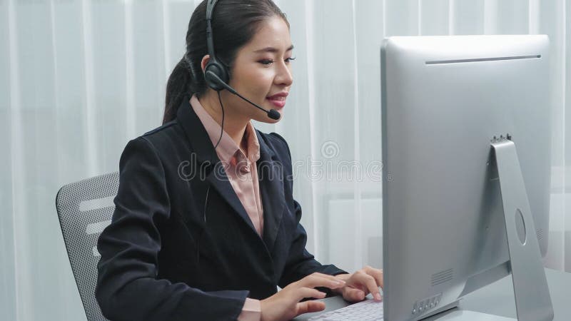 Enthusiastic Female Operator Provide Helpful Customer Service To ...