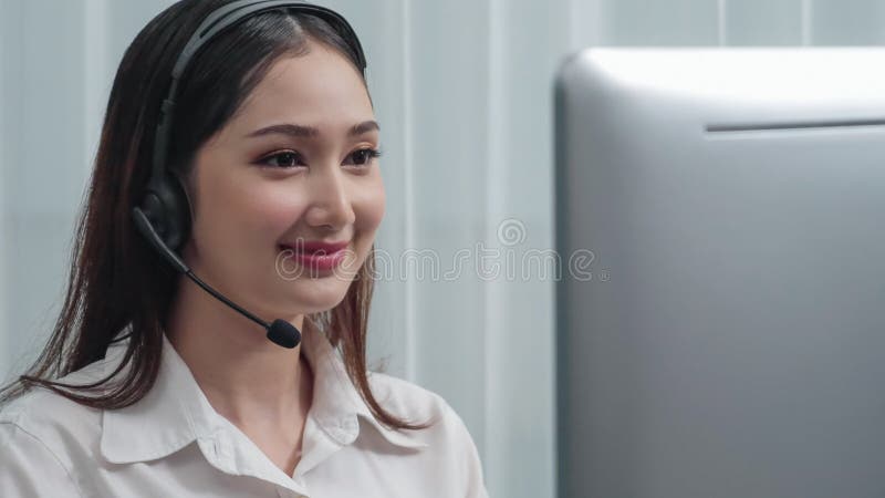 Enthusiastic Female Operator Provide Helpful Customer Service To ...