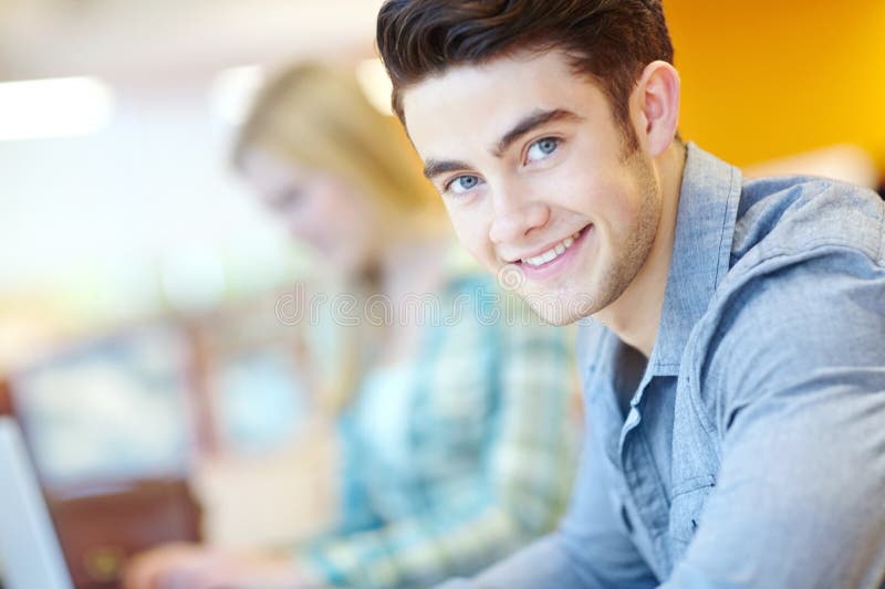 Enthusiastic Learner. Attractive Male Student with His Study Buddy in ...