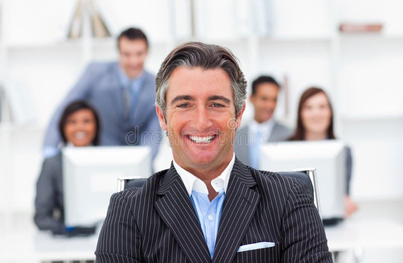 Enthusiastic Manager and His Team Stock Image - Image of staff ...