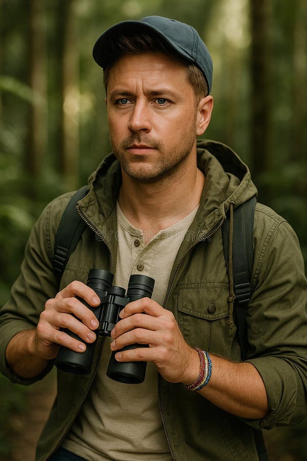 An Enthusiastic Nature Explorer Equipped with Binoculars Venturing into ...