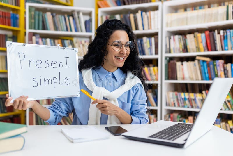 Online English Teacher Explaining Present Simple Tense Stock Image ...