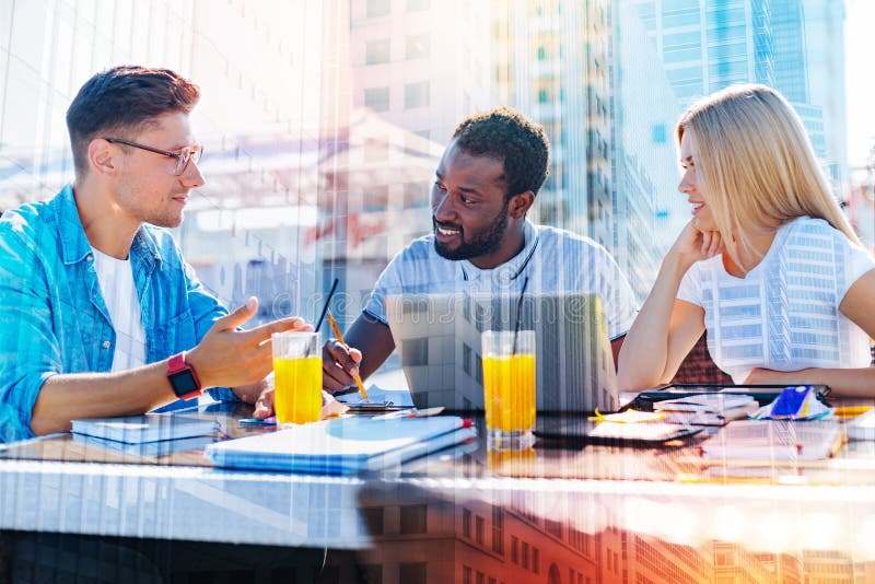 Enthusiastic Students Having Active Discussion during Lunch Stock Photo ...