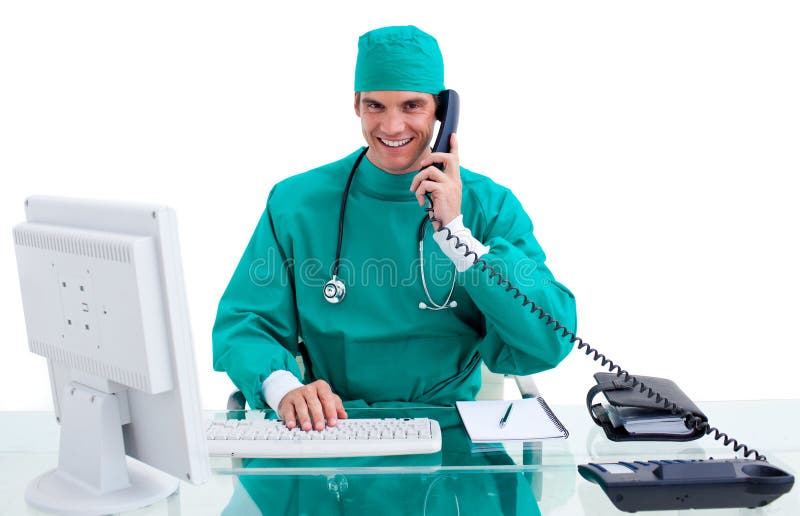 Doctor Answering A Telephone Call Stock Photo - Image of adult, calling ...