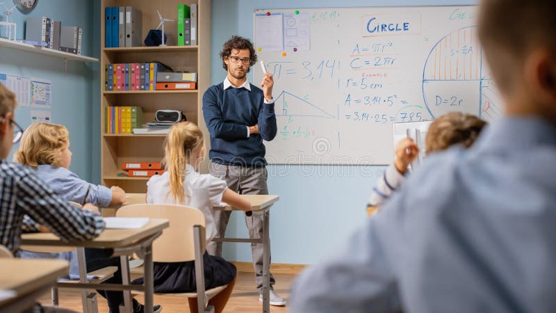 Enthusiastic Teacher Explains Lessons and Asks Questions from a ...