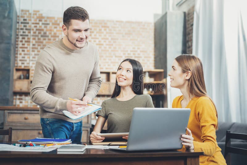 Enthusiastic Three Students Receiving Knowledge Stock Image - Image of ...