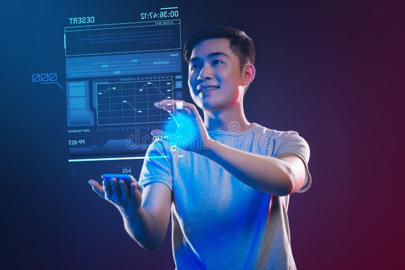 Emotional Web Developer Feeling Happy and Making a Holographic ...