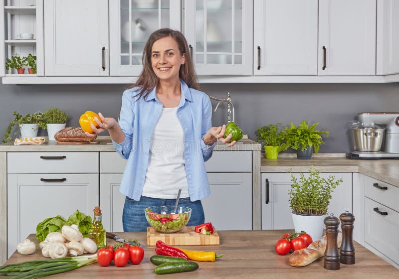 Enthusiastic Woman Preparing Dinner Stock Image - Image of interior ...