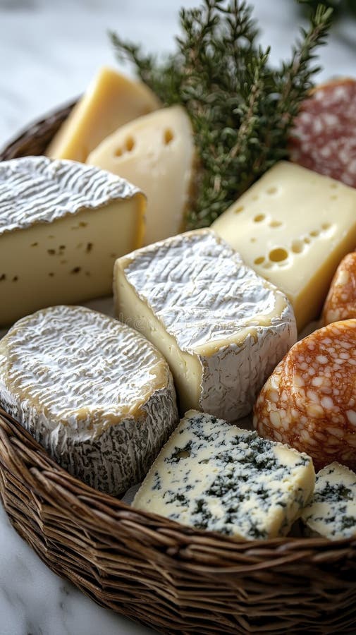 Decadent Cheese Basket with Herbs and Meats Stock Illustration ...