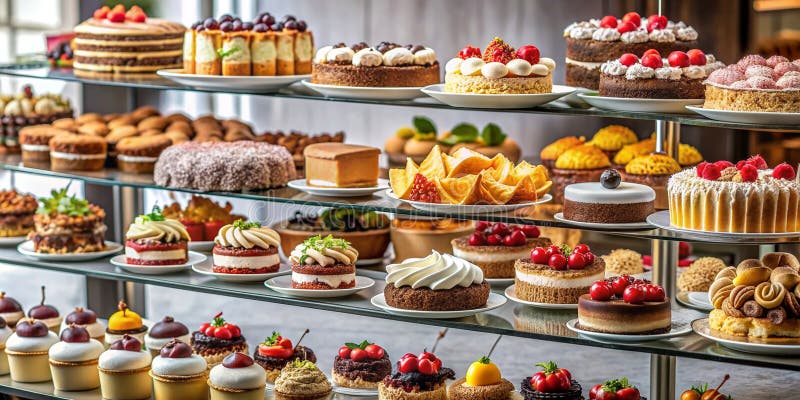 An Enticing Array of Gourmet Pastries and Cakes Displayed on Various ...