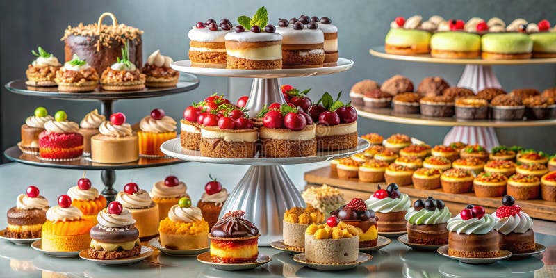 An Enticing Array of Gourmet Pastries and Cakes Displayed on Various ...