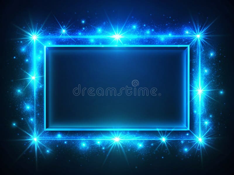 Enticing Blue Neon Rectangle Frame with Sparkling Effects a Modern ...