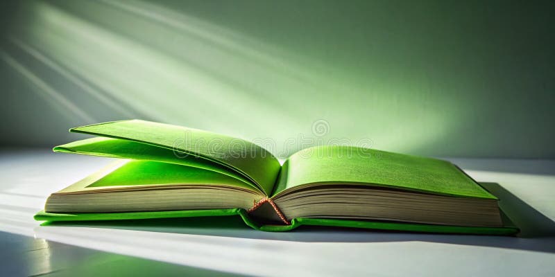 Enticing Glimpse Inside an Open Green Book a LowLight Study on a White ...