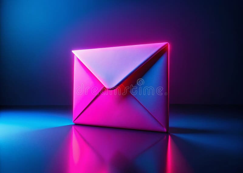 Enticing Miniature Neon Envelope on a Vibrant Blue Background a ...