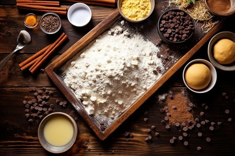 Top-down View of Raw Cookie Dough and Baking Ingredients Capturing the ...