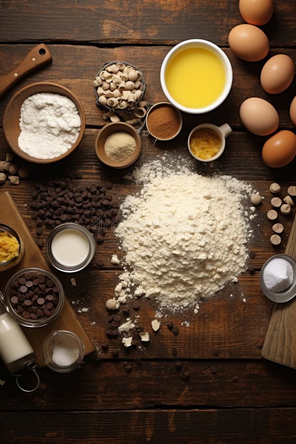 Top-down View of Raw Cookie Dough and Baking Ingredients Capturing the ...