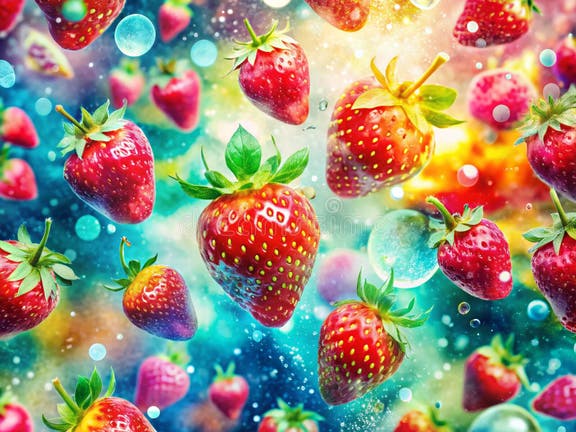 Enticing Watercolor Strawberry Polka Dot Pattern with a Double Exposure ...