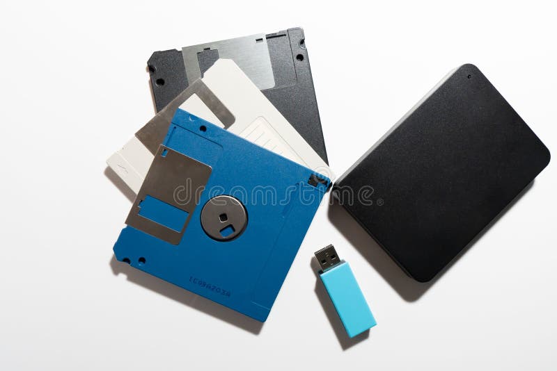 Entire Plane with White Background of Electronic Data Storage Devices ...