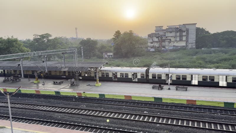 Entire View of a Platform and a Train in the Railway Station Stock ...