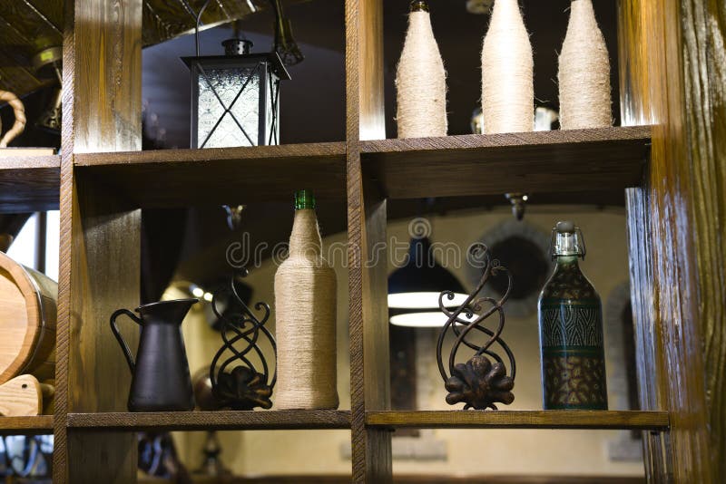 Entourage of the Wall in the Cafe. Wall Design in the Form of Shelves ...