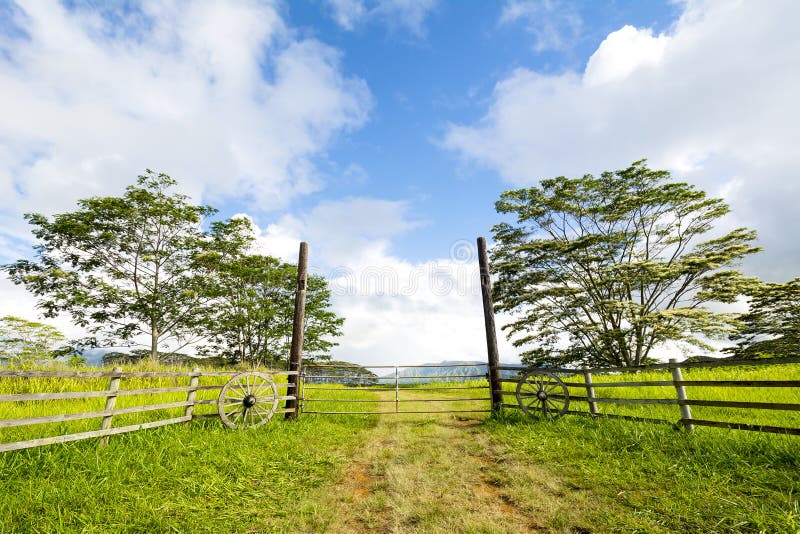 Entrada Del Rancho En Hawaii Foto de archivo - Imagen de prado, puertas ...