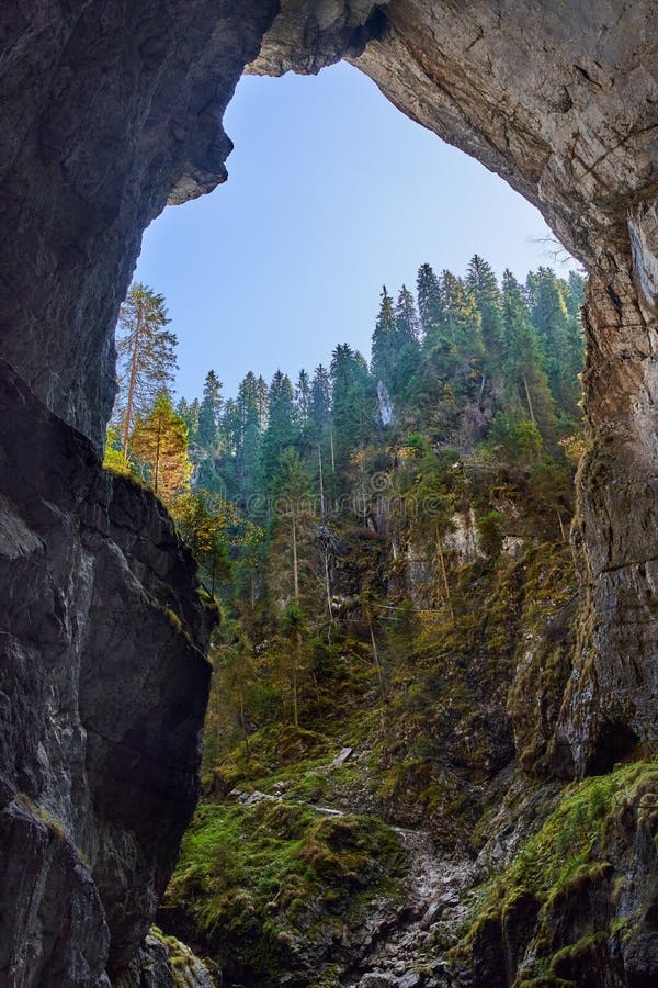 Entrance of a big cave stock image. Image of geologic - 203025891
