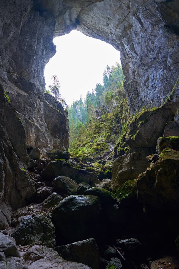 Entrance of a big cave stock image. Image of autumn - 203026025