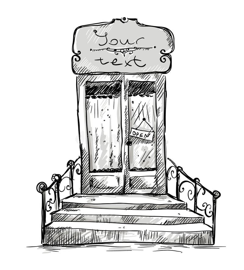 Entrance Door, Shop-window Drawing Stock Vector - Illustration of ...