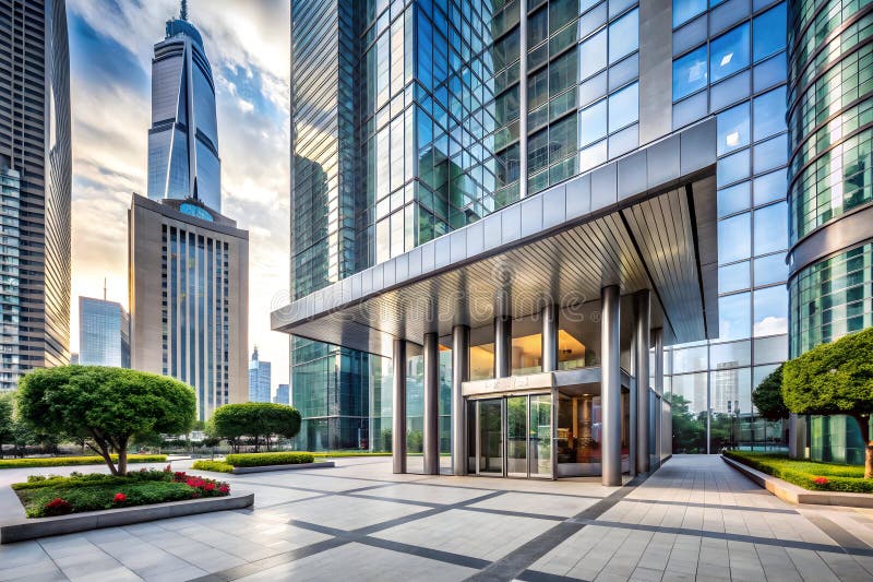 Entrance and Exit of Office Building in Shanghai Stock Illustration ...