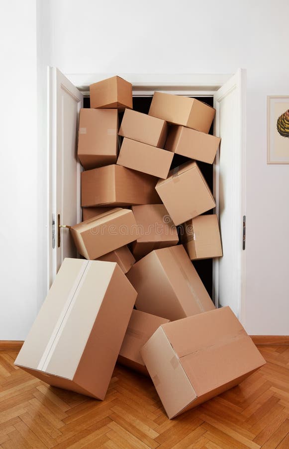 Entrance full with boxes stock photo. Image of group - 210762732