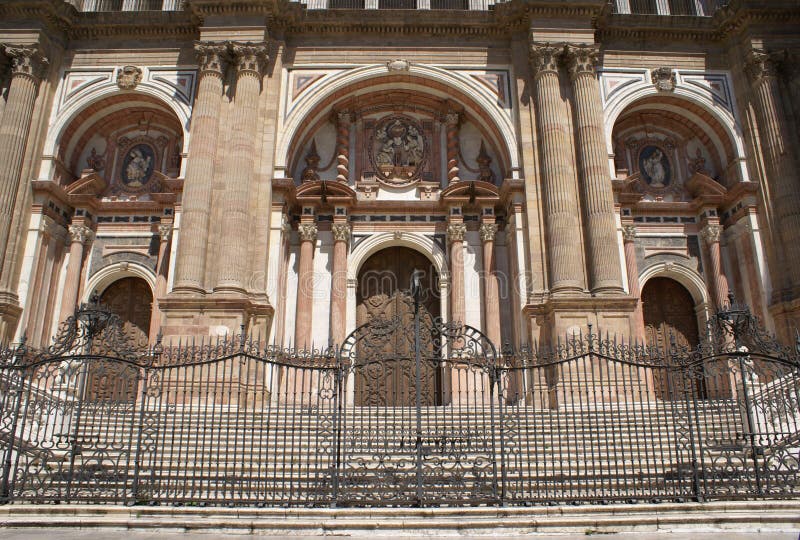 Entrance and Gate, Malaga Cathedral, Spain Stock Image - Image of ...