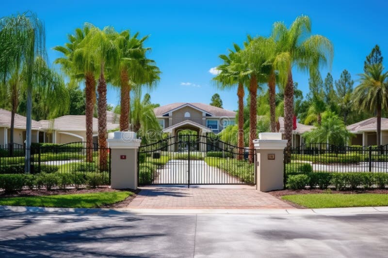 Entrance of a Gated Community with Guard Booth Stock Image - Image of ...