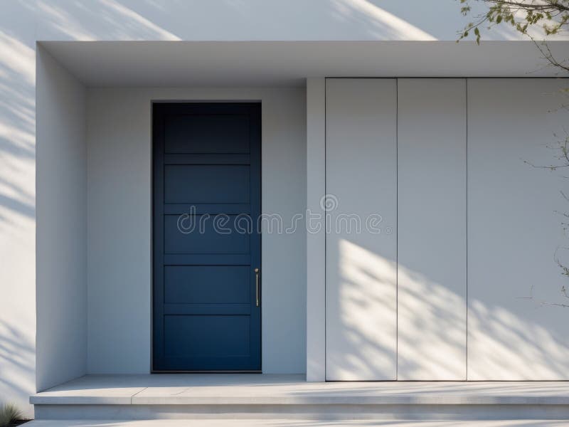 Entrance House Dark Blue Front Door Has Gray Stock Image - Image of ...