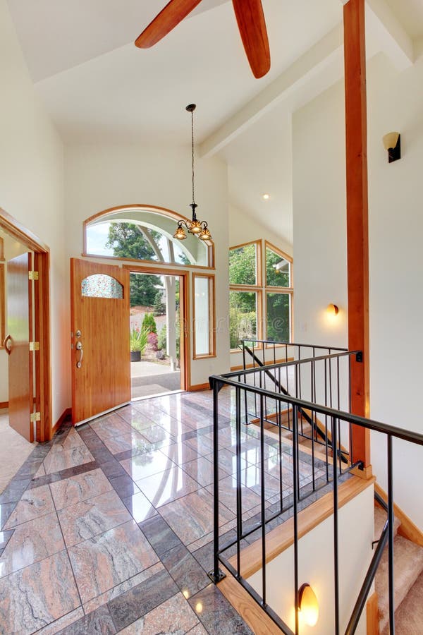 Entrance with Marble Floor High Ceiling and Door Stock Photo - Image of ...
