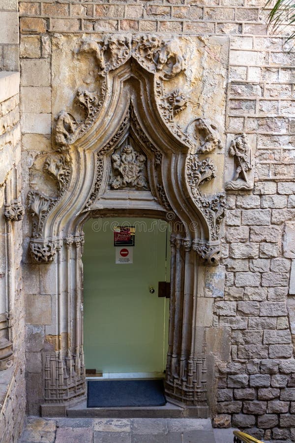 Entrance of a Medieval Building in Old Barcelona, Spain, Vertical ...