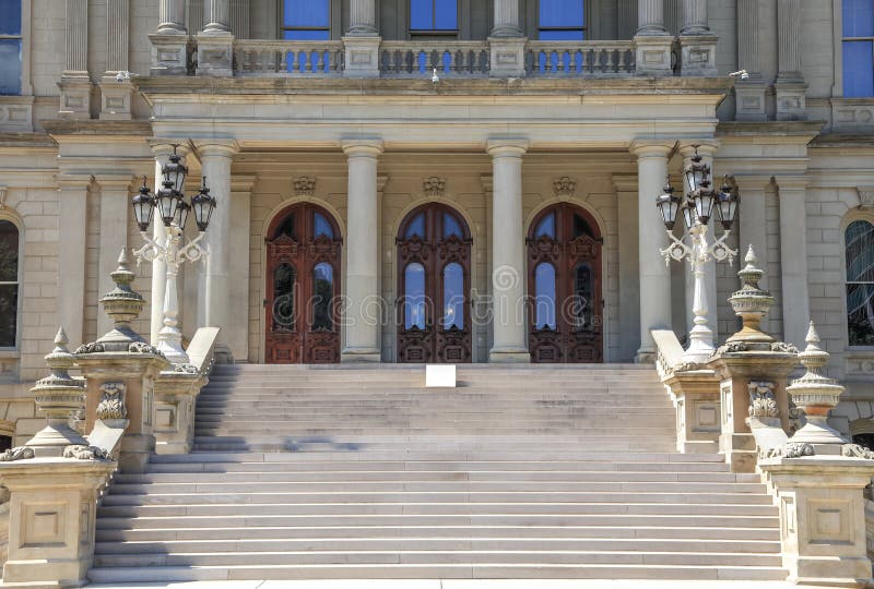 Entrance of Michigan State Capital Building Stock Image - Image of ...
