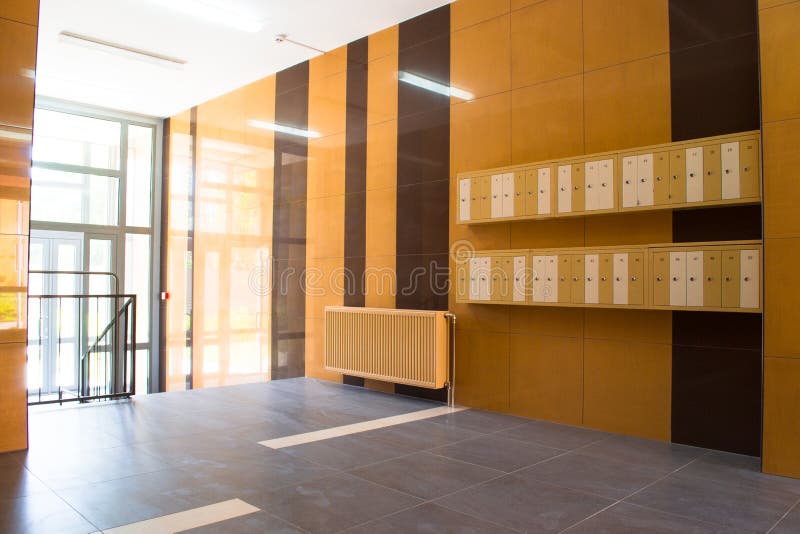 Entrance in Modern Building with Mailboxes Stock Photo - Image of ...