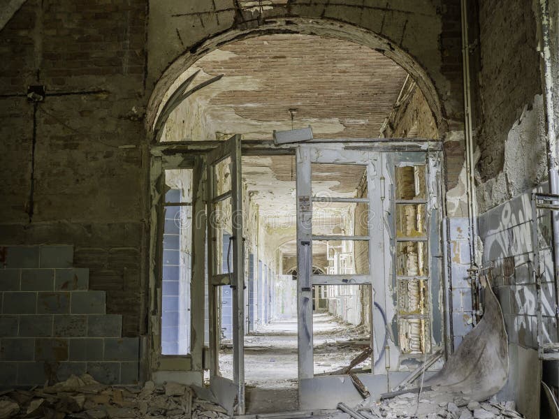 Entrance Of An Old Abandoned Hospital Stock Photo - Image of aged ...