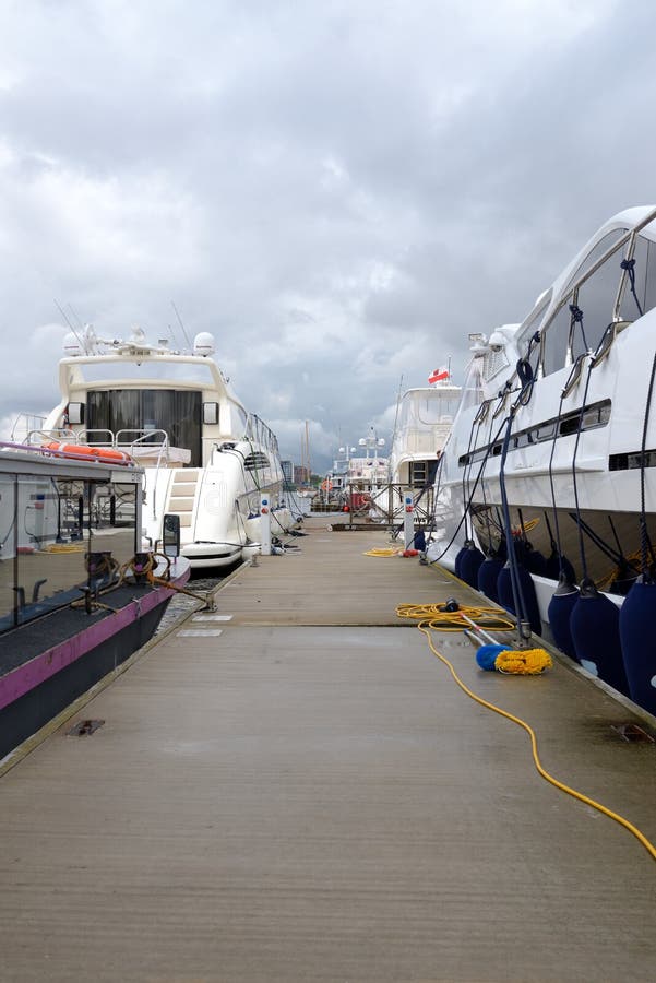 Entrance on Pier with Moored Yachts and Boats Stock Image - Image of ...