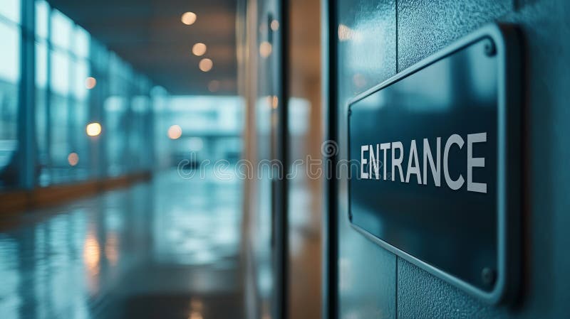Entrance Sign in a Modern Building Hallway. Stock Photo - Image of ...
