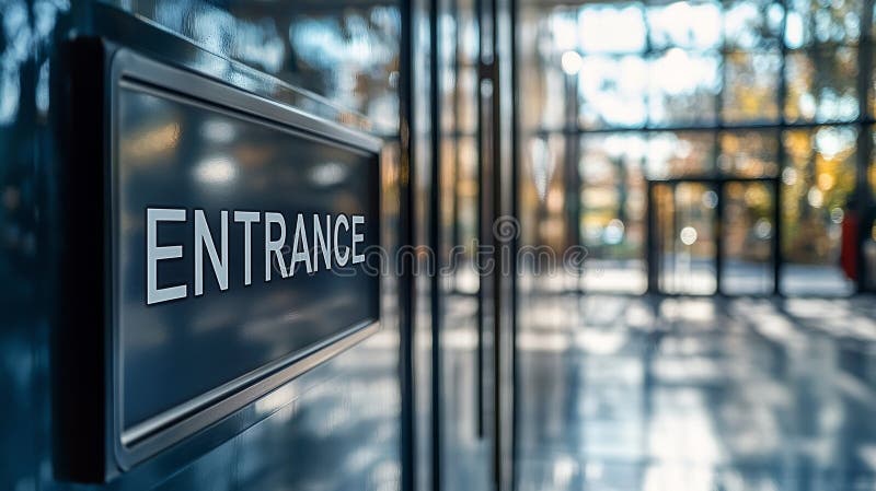 Entrance Sign in a Modern Glass Building Lobby Stock Photo - Image of ...