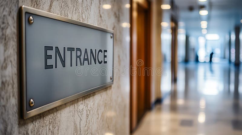 Entrance Sign in a Modern Office Building Hallway. Stock Image - Image ...