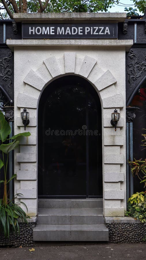 An Entrance and Sign Says "home Made Pizza" Stock Image - Image of ...
