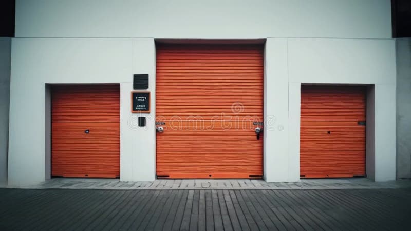 Entrance Storage Unit Two Orange Roller Shutter Doors Stock Footage ...