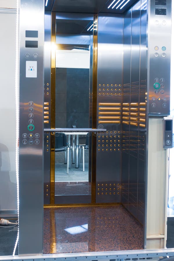 Entrance To the Elevator. Metallic Elevator Doors in Silver. Entrance ...