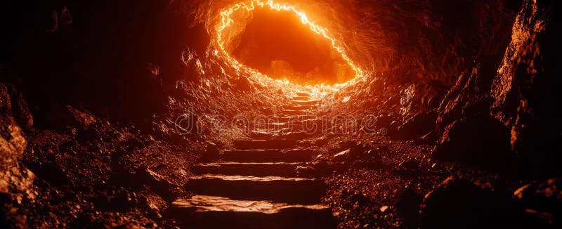 Entrance To a Mysterious Cave Illuminated by a Glowing Light Source ...