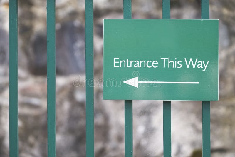 Entrance this Way Directional Arrow Sign Stock Image - Image of entry ...
