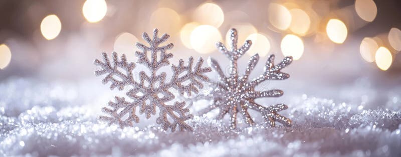 An Entrancing Silver Snowflake Rests on a Sparkling Snow Bed Stock ...